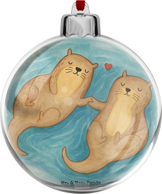 Mr. & Mrs. Panda Weihnachtskugel Otter H&auml;nde halten Design - Geschenk, gl&uuml;cklich, deko, Seeotter, weihnachtskugeln, dekoh&auml;nger, christbaumkugel, Liebe, Verliebt, Paar,