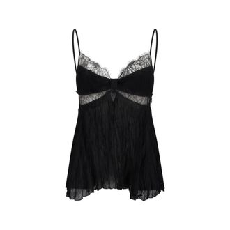 Blumarine Femme, V&ecirc;tements de nuit et de d&eacute;tente, Noir, Taille: 36 FR Georgette Lace Panels V-neck Top
