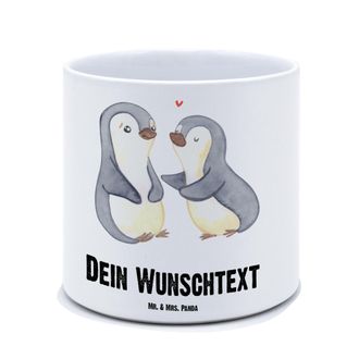 Mr. & Mrs. Panda Personalisierter XL Blumentopf Pinguine tr&ouml;sten - Personalisierte Geschenke, Hochzeitstag, Klassischer Gro&szlig;er Mit Gravur, Ton Gro&szlig; Wunschtext, Freundi