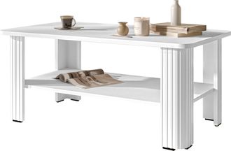 Mirjan24 Couchtisch Rylvi, stilvoller und praktischer Teetisch mit Ablagefach, ideal als Kaffeetisch oder Beistelltisch im Wohnzimmer (Wei&szlig;)