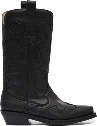 Ganni Femme, Chaussures, Noir, Taille: 40 EU Bottines noires avec d&eacute;tails brod&eacute;s