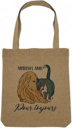 Fabulous Sac Shopping Tote Bag Aspect Lin - Meilleurs Amis Chien et Chat Labrador Animaux de Compagnie - Sac de Courses Toile Epaisse 360g Beige Naturel Cabas 