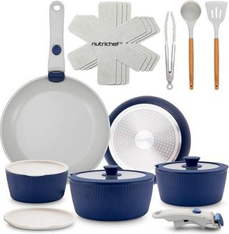 Nutrichef NutriChef Ensemble dUstensiles de Cuisine en C&eacute;ramique de 18 Pi&egrave;ces avec Poign&eacute;es D&eacute;tachables, Casseroles et Po&ecirc;les Antiadh&eacute;sives, Rev&ecirc;tement C&eacute;ramiqu