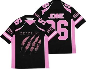 Generic Maillot de Rugby imprimé Noir et Rose Kpop Lisa Jennie Jisoo Rose, Maillot de Football Hip Hop America pour Les Fans de Musique 01-7 M
