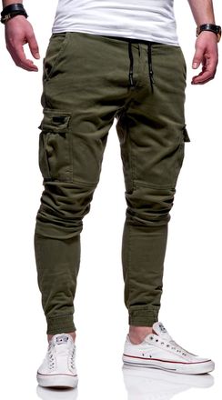 Rello & Reese Herren Cargo Chinohose Jogger Hose JN-3839 [Khaki, W30]