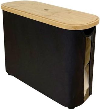 Generic Panier de rangement pliable pour papier toilette avec couvercle pour lorganisation de la salle de bain, tissu Oxford et bois, 45 x 35 x 15 cm, noir/gr