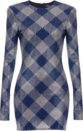 Balmain Vichy-Minikleid mit Strass - Blau