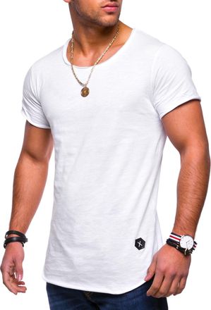 Rello & Reese Herren Oversize T-Shirt Crew Rundhals MT-7103 [Weiß, XXL]