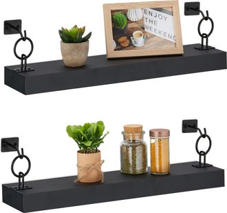 Relaxdays Wandregal, 2er Set, HxBxT: 13 x 48 x 12 cm, Wandablage Flur, hängend, Regalbrett Deko, MDF & Metall, schwarz