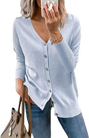Minetom Femmes Cardigan Pull Manteau Manches Longues Tricoté Sweaters Gilet Casual Veste en Tricot avec Boutons Bleu Clair XL