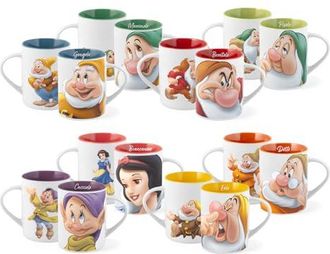 hOme Home - Sieben Zwerge, Set 12 Mug Sieben Zwerge POP, 330 cc, verschiedene Figuren, New Bone China, spülmaschinenfest, mikrowellengeeignet