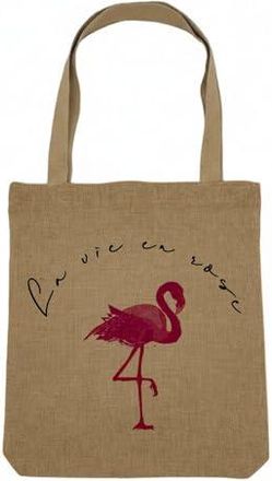 Fabulous Sac Shopping Tote Bag Aspect Lin - Flamant Rose la Vie en Rose Dessin - Sac de Courses Toile Epaisse 360g Beige Naturel Cabas Port&eacute; Epaule Solide Impr