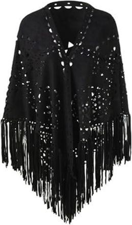 Generic Poncho Femme Hiver Chaud Chale Femme Hiver Chaud Cape Femme Effet enveloppant Poncho Ouvert Franges Ajour&eacute; Motif Perfor&eacute; &Eacute;l&eacute;gant Livraison Directe