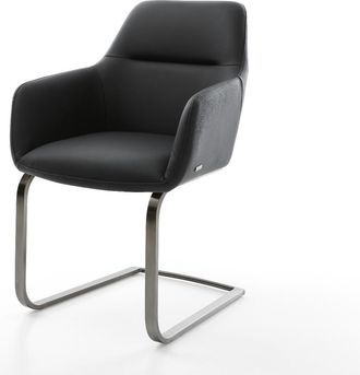 DELIFE Freischwinger Pejo-Flex Echt-Leder Schwarz Freischwinger flach Graphit Taschenfederkern, Esszimmerst&uuml;hle