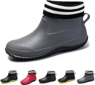 Generic Bottes de pluie tendance pour femme, design tube court, couleur unie, chaussures décontractées pour un usage quotidien et un usage quotidien, gris, 38