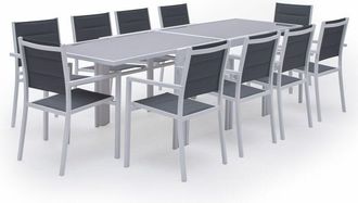 Happy Garden Happy Garden - Salon de jardin lampedusa extensible en textilène gris 10 places - aluminium blanc