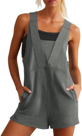 Generic Salopette courte pour femme avec poches - Short pour femme - Coupe ample - Combinaison d&eacute;t&eacute; tout-en-un - Salopette d&eacute;t&eacute; grande taille - Coupe ample, g