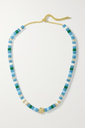 Carolina Bucci Forte Dei Marmi Forte Beads Set Aus Einer Kette Aus Lurex Mit Mehreren Steinen Und Details Aus 18 Karat Gold - Blau