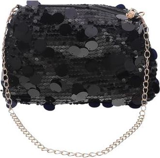 BESPORTBLE UKCOCO Paquet de Soir&eacute;e &agrave; Paillettes Noir Rond 24 X 17 X 6 Cm avec Cha&icirc;ne M&eacute;tal Robuste R&eacute;glable, Paquet &agrave; Bandouli&egrave;re &Eacute;l&eacute;gant pour Femme, pour &Eacute;v&eacute;nem