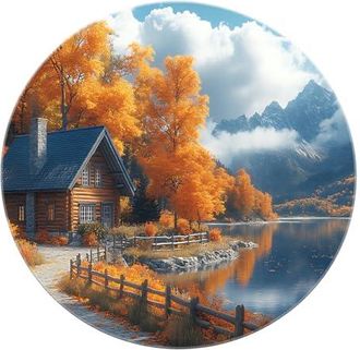 Generic Tapis Rural Design Naturel Doux et Lavable, Grands Tapis Ronds dint&eacute;rieur Bois Jaunes, chalets au Bord du lac, d&eacute;coratif pour Chambre, Salon et Bureau