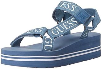 Guess Womens Avin Wedge Sandal, Blue White Denim, 5.5 UK