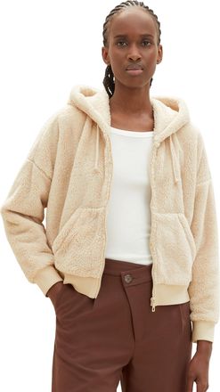 Tom Tailor Damen 1038746 Cropped Teddy Sweatjacke mit Kapuze, 31700-dusty Sand beige, L