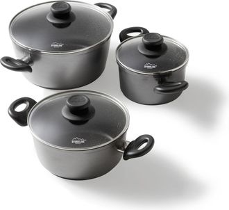 STONELINE Topfset Induktion, 6-teiliges Topfset mit Deckel, Kochtopf Set beschichtet mit echten Steinpartikeln, Aluguss T&ouml;pfe geeignet f&uuml;r alle Herdarten