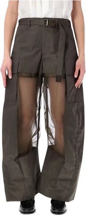 sacai Femme, Pantalons, Beige, Taille: 42 FR Sheer Detail Cargo Pants