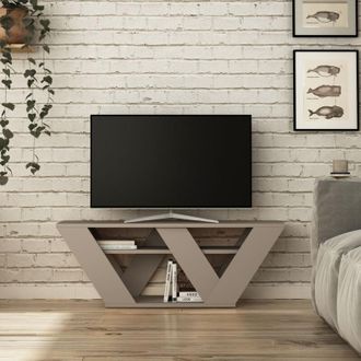 Decortie Decortie Pipralla Meuble TV moderne avec &eacute;tag&egrave;res pour t&eacute;l&eacute;viseurs jusqu&agrave; 43 Gris moka 110cm
