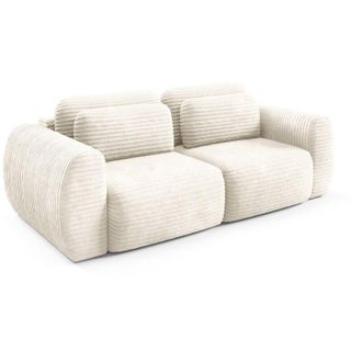 Dmora Zweisitzer-Schlafsofa Golgi, mit Stauraum, Klappfunktion, verstellbar, 266x121 cm, Cremewei&szlig;