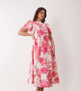 Forever New Midaxikleid mit Blumenmuster und Flatter&auml;rmeln-Rosa