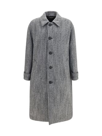 Dolce & Gabbana Chevron Wool-Blend Coat - Gray
