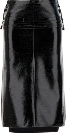 Courr&egrave;ges Jupe midi en vinyle brod&eacute;e du logo - Femme - Jupes - Noir - Taille: 34 FR
