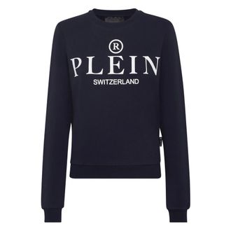 Philipp Plein Femme, Sweatshirts et sweats &agrave; capuche, Bleu, Taille: 38 FR Round Neck LS Iconic SweaT-shirt