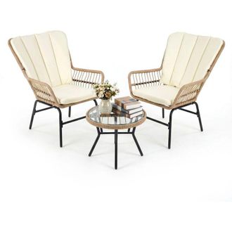 Costway ensemble mobilier de patio bistro ext&eacute;rieur balcon petit ensemble 3 pi&egrave;ces chaises table rotin tress&eacute; v&eacute;randa appartement caf&eacute; avant moderne arri&egrave;re