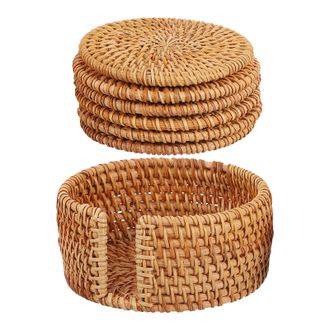 Hemobllo Handgewebte Hitzebest&auml;ndige Tassenuntersetzer aus Nat&uuml;rlichem Rattan 6 St&uuml;ck &Oslash; 10cm mit Rutschfester Unterseite Dekorative Getr&auml;nkeunterlage f&uuml;r Zuhau