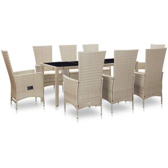 vidaXL 9-tlg. Garten-Essgruppe mit Auflagen Poly Rattan Beige vidaXL
