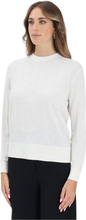 A|X Armani Exchange Femme, Pulls, Blanc, Taille: 40 FR Pull col rond blanc avec logo jacquard