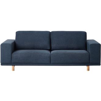 Beliani Sofa Blau Stoffbezug 220 cm Lang 3-Sitzer mit Holzbeinen Breite Armlehnen Retro Design Wohnzimmer Ausstattung Sitzm&ouml;bel