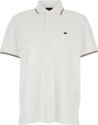 Emporio Armani Manica Corta Logo A Petto Righe SUL Collo - - Tops - Herren - Wei&szlig; - M