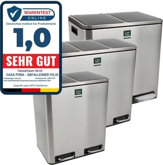 Casa Pura Casa Pura - Poubelle de cuisine F&eacute;lix, Acier inox, 3 compartiments de 18 Litres (54 Litres)