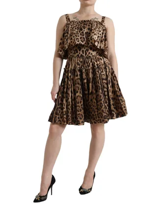 Dolce & Gabbana Leopard Print Cotton Dress - Brown