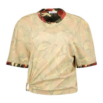 Paco Rabanne T-shirt &agrave; imprim&eacute; camouflage et piercing - Femme - Tops - Beige - Taille: 42 FR