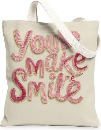 Generic Sacs fourre-tout en toile avec texte fantaisie, motif citation amusante, sacs d&eacute;picerie r&eacute;utilisables, l&eacute;gers et lavables en toile pour magasin, cr&egrave;me
