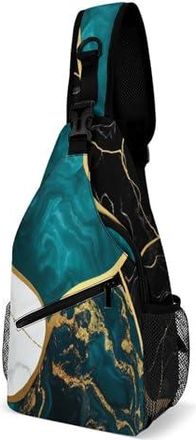 Generic Sacoche Tactique Peinture abstraite &agrave; laquarelle, marbre or, bleu sarcelle, noir, blanc et gris Casual Sacs &agrave; Bandouli&egrave;re R&eacute;glable Sac Poitrine pour C