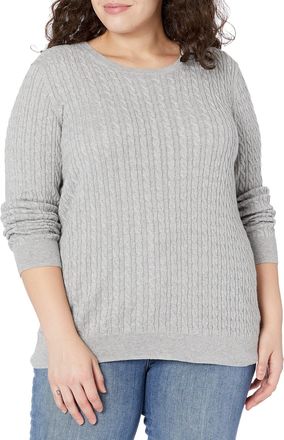 Amazon Essentials Damen Leichter Langarm-Pullover Mit Rundhalsausschnitt Mit Zopfmuster (Erhältlich In Übergröße), Hellgrau Meliert, 5XL Große Größen
