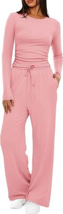 OLIPHEE 2 Teiler Set Damen Sommer Outfit Elegant Lounge Set Damen Langarm Oberteil Slim Fit und Hose Yoga Trainingsanzug Gym Hosenanzug Herbst Tracksuit Fraue