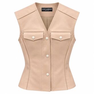 Dolce & Gabbana Gilet en cuir de taureau - Femme - Vestes - Beige - Taille: 38 FR