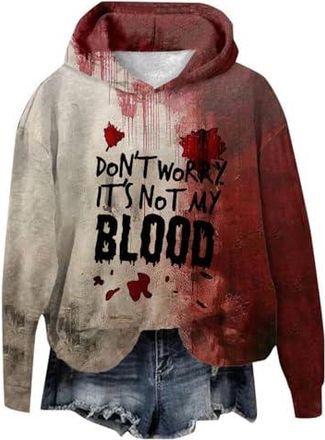 Generic 2025 Sweat &agrave; capuche imprim&eacute; graphique dHalloween &agrave; manches longues pour femme - Coupe ample - D&eacute;contract&eacute; avec design 3D sur toute la surface - Pull 