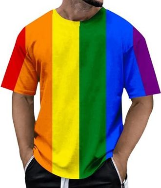 Generic T-shirts pour hommes LGBT Rainbow Gay Pride T-shirt Col Rond Manches Courtes Color&eacute; T-shirts Manches Courtes Ample Streetwear D&eacute;contract&eacute; Coton T-shir